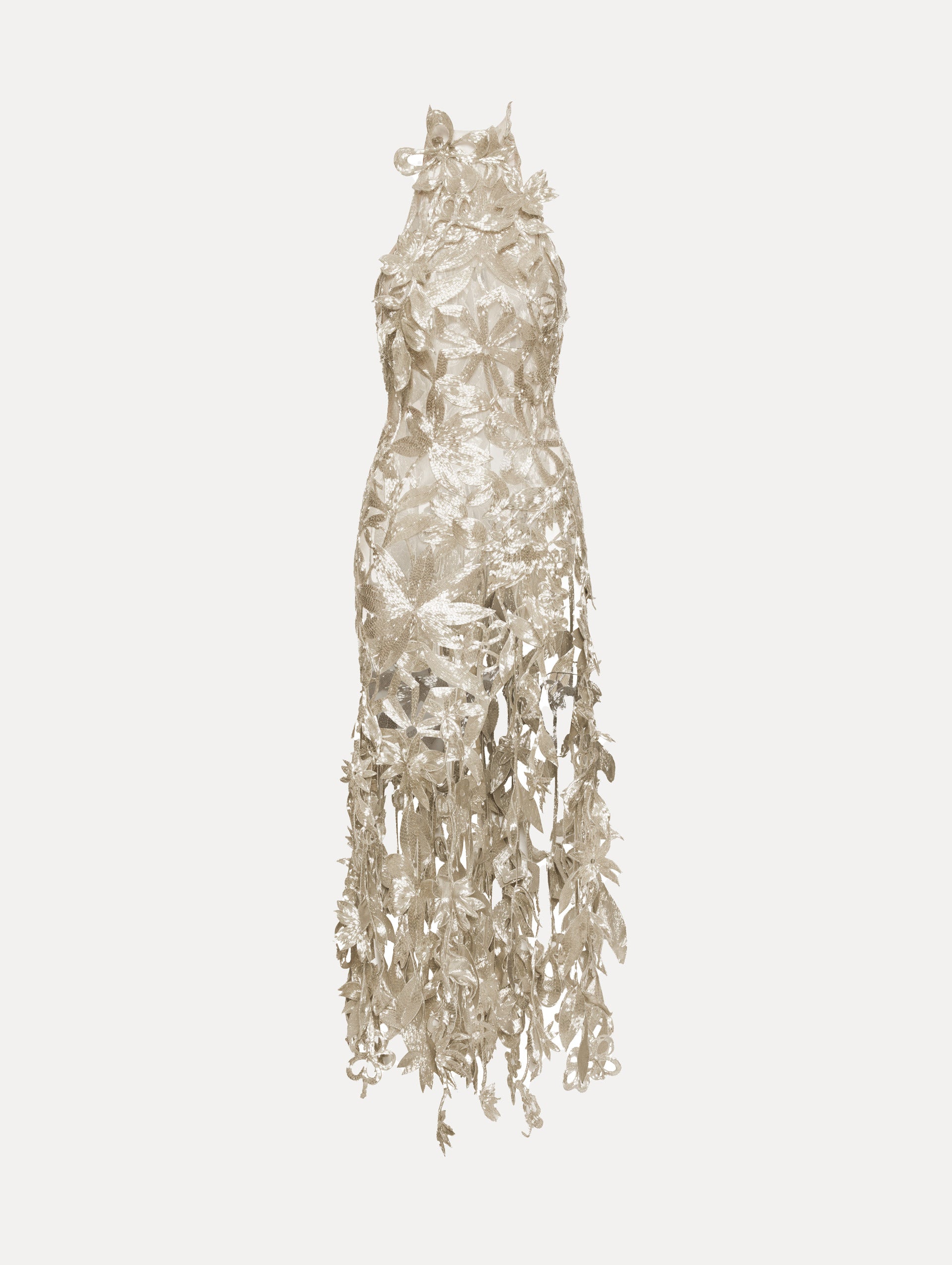 Papercut Flower Bugle Bead Gown