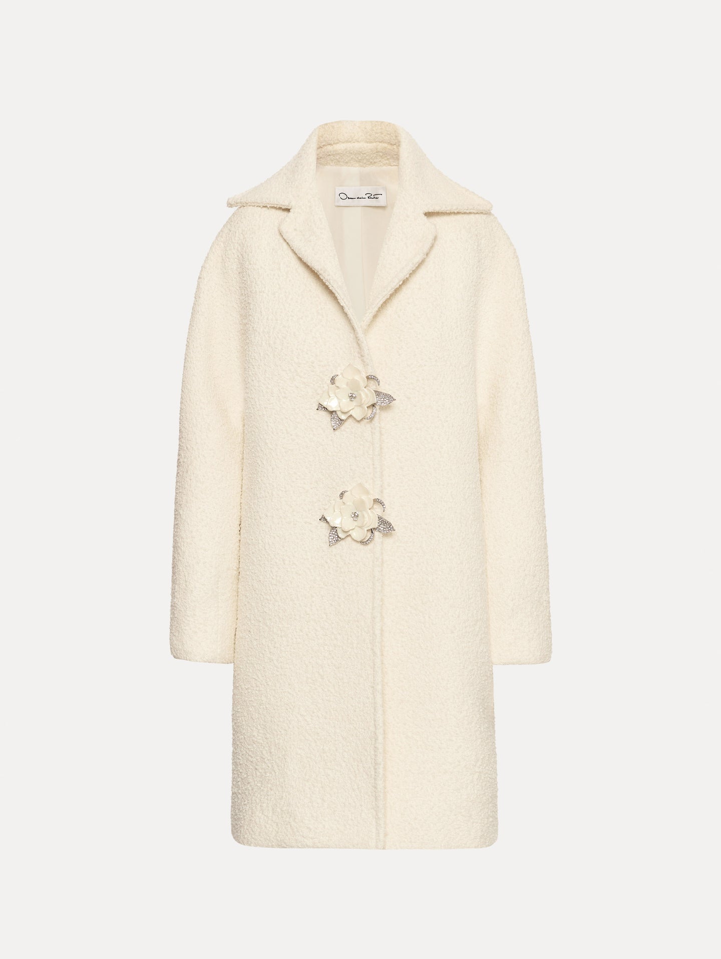 Floral Button Bouclé Tweed Coat