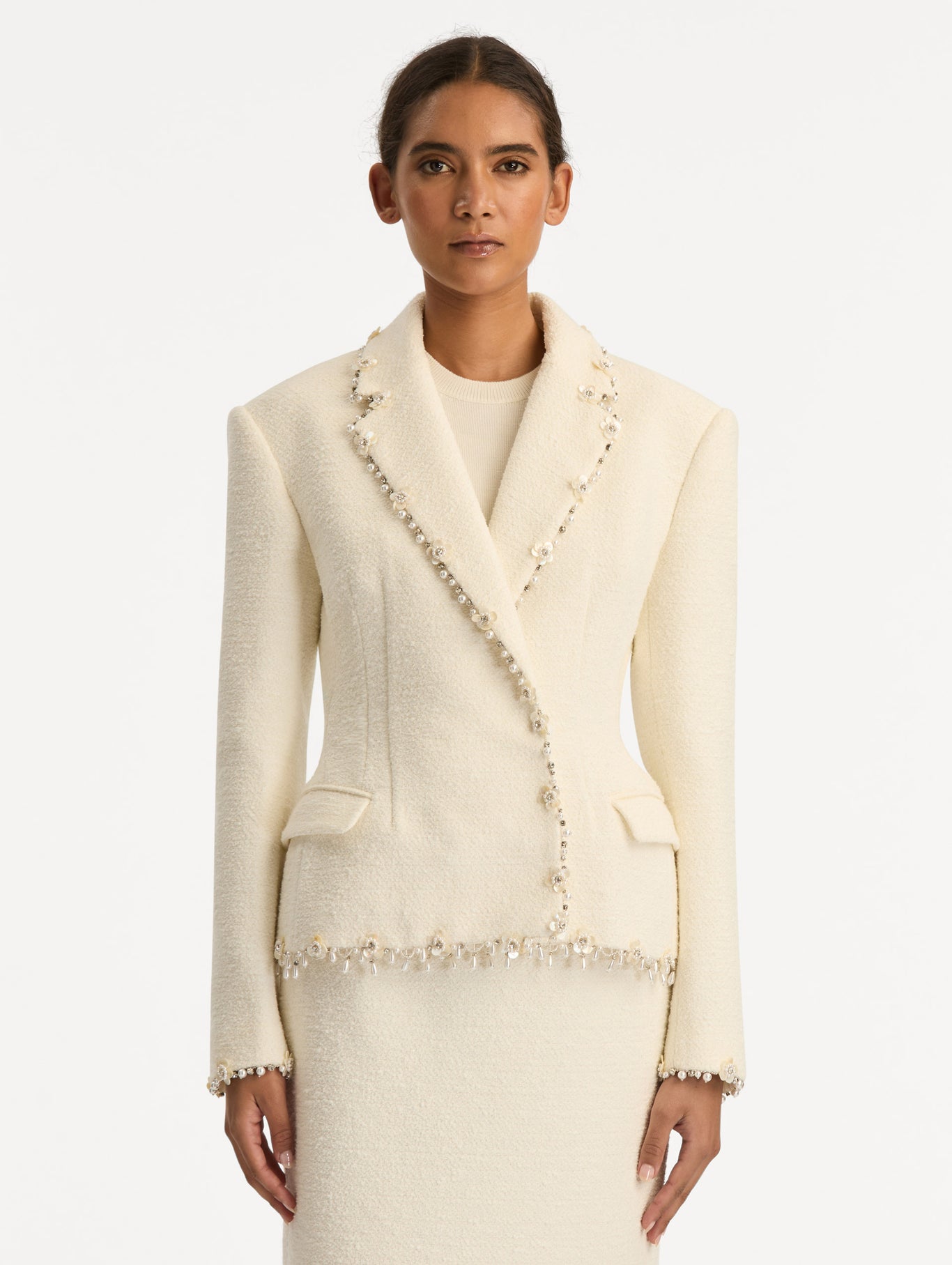 Floral Jeweled Fringe Tweed Jacket