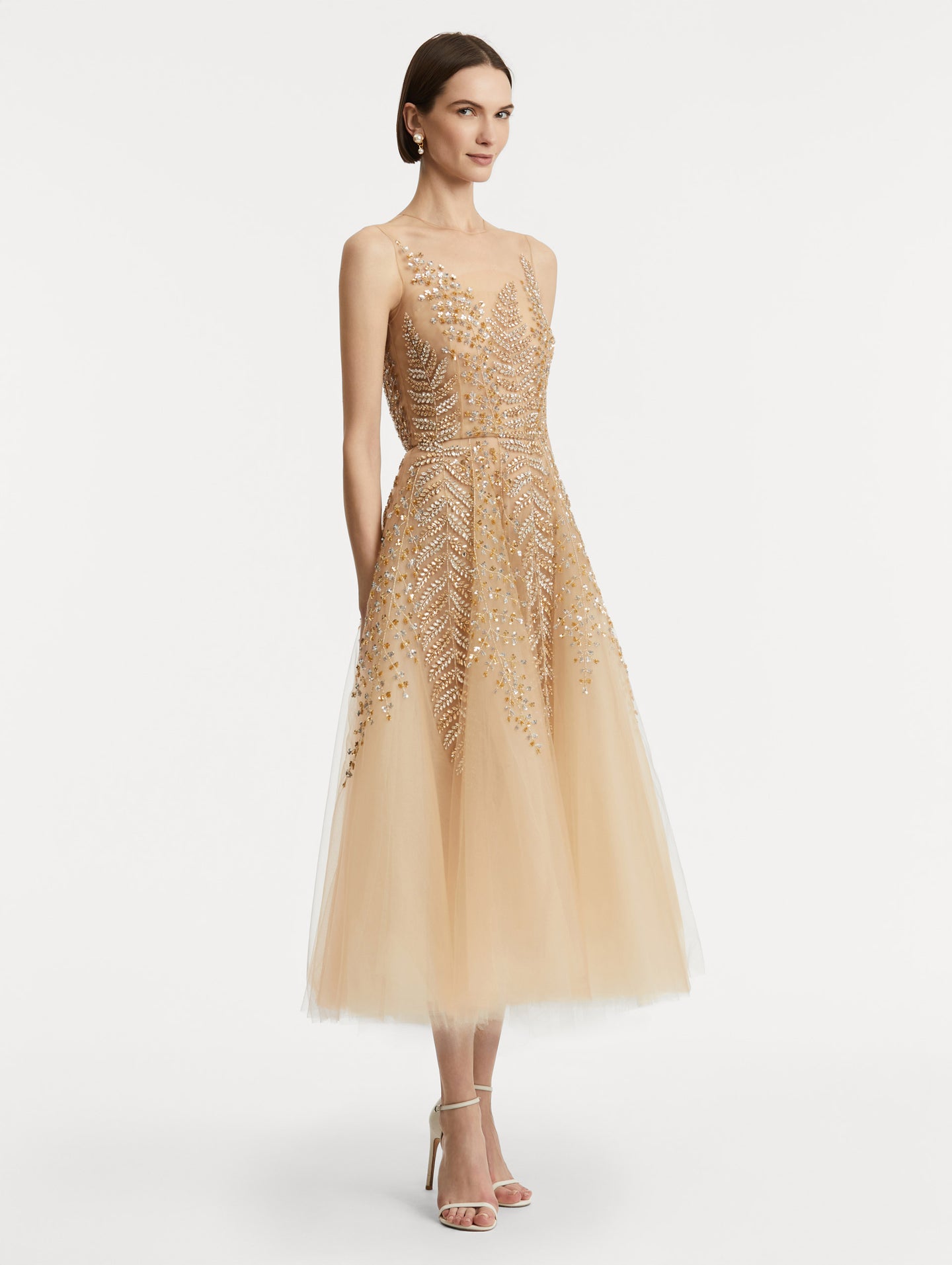 Fern Embroidered Illusion Cocktail Dress