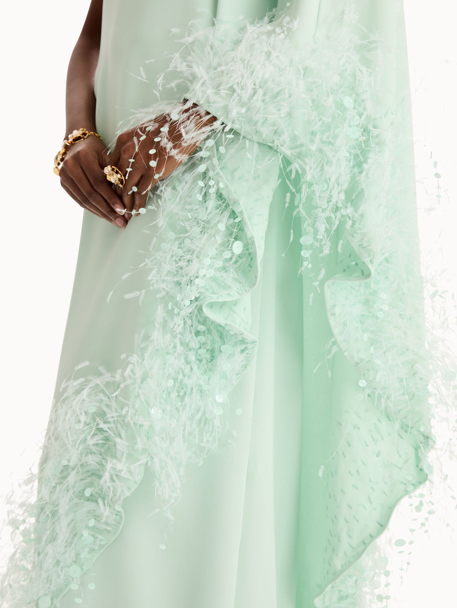 Point d’Esprit Feather Embroidered Caftan